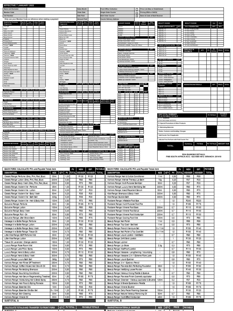INUKA Member Order Form - 7 January 2022 - Printable | PDF | Cosmetics ...