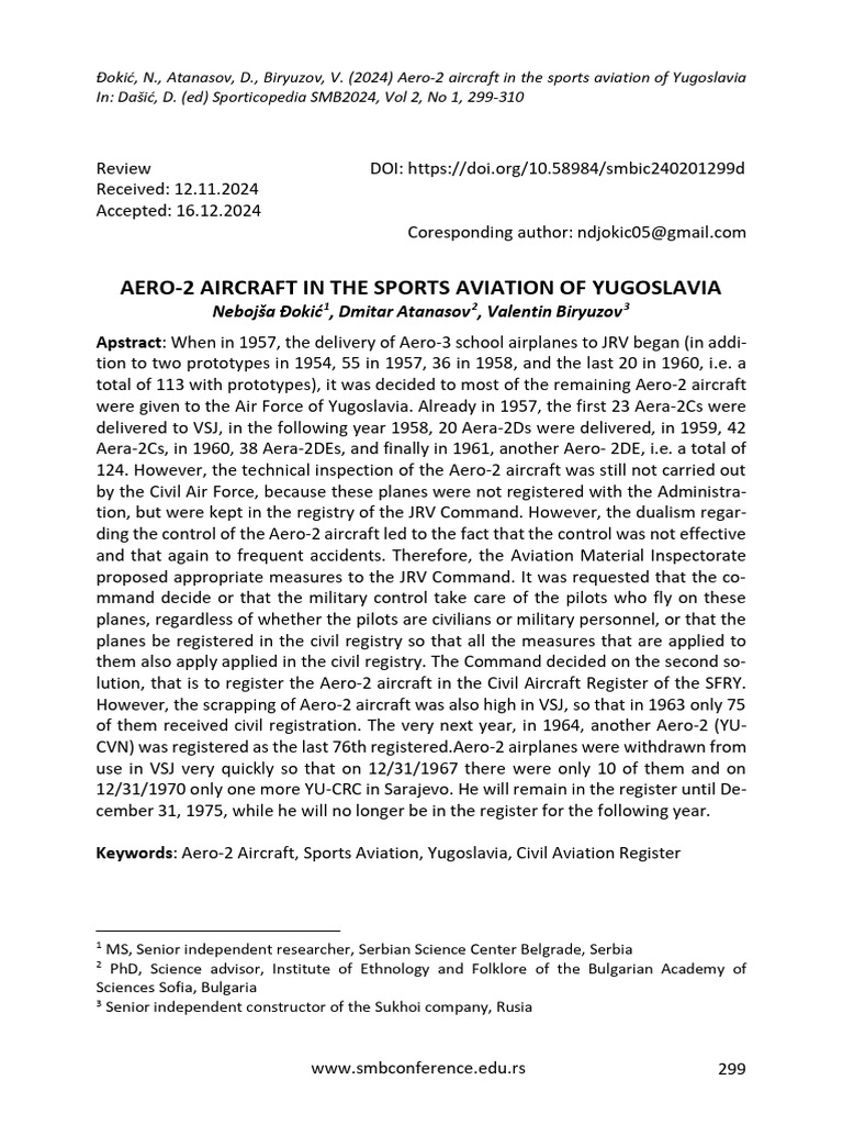 AERO-2_AIRCRAFT_IN_THE_SPORTS_AVIATION_OF_YUGOSLAV | PDF | Monoplane | Aviation