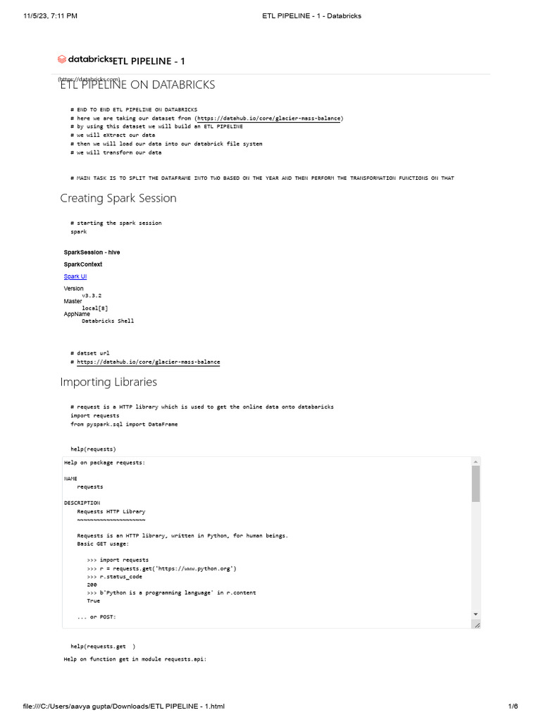 Databricks Etl Pipeline 1699423882 | PDF | Apache Spark | Computer Programming