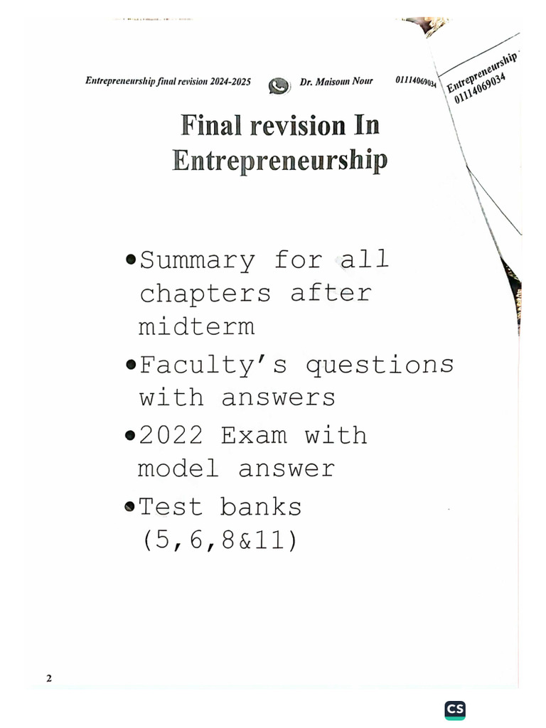 Final Revision Entrepreneurship. Nour | PDF