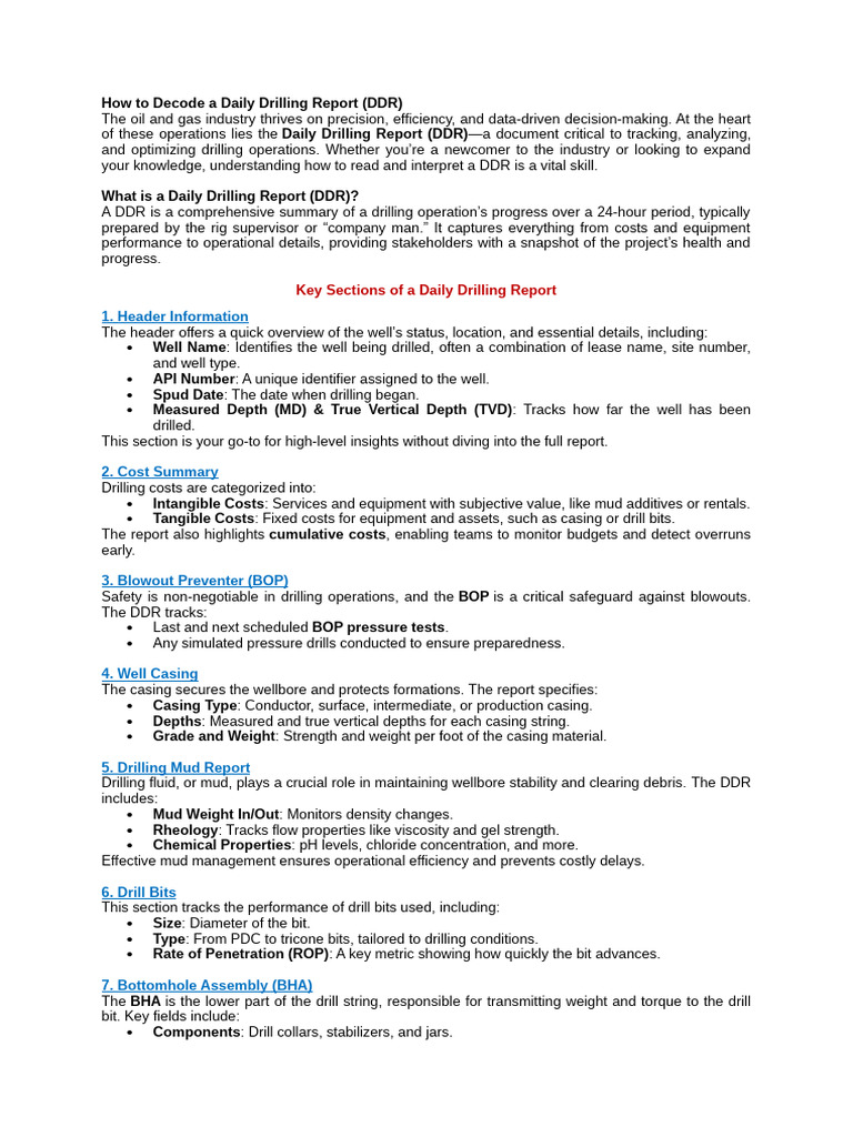 How to Decode a Daily Drilling Report | PDF | Casing (Borehole)