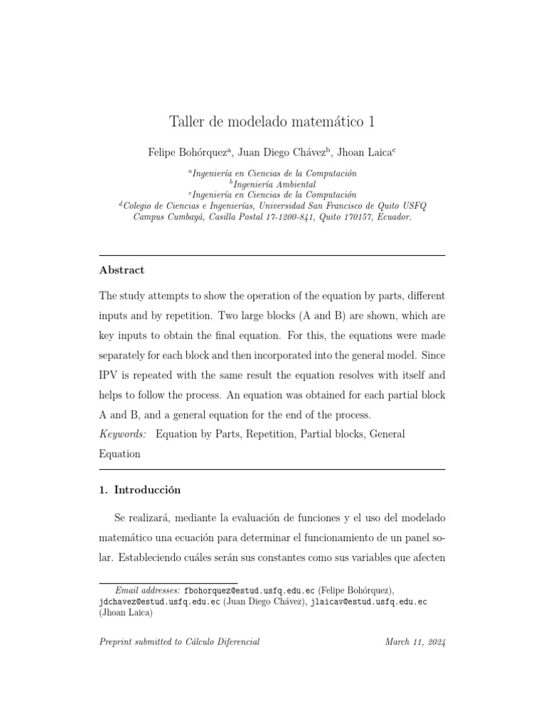Taller Modelado Matematico - Trabajo en Grupo | PDF | Variable (Matemáticas) | Ecuaciones