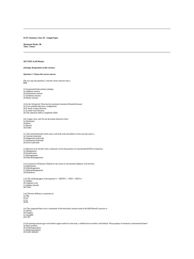 sample paper chemistry | PDF | Acid | Hydroxide
