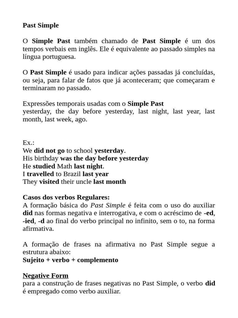 Guia Completo do Past Simple em Inglês | PDF