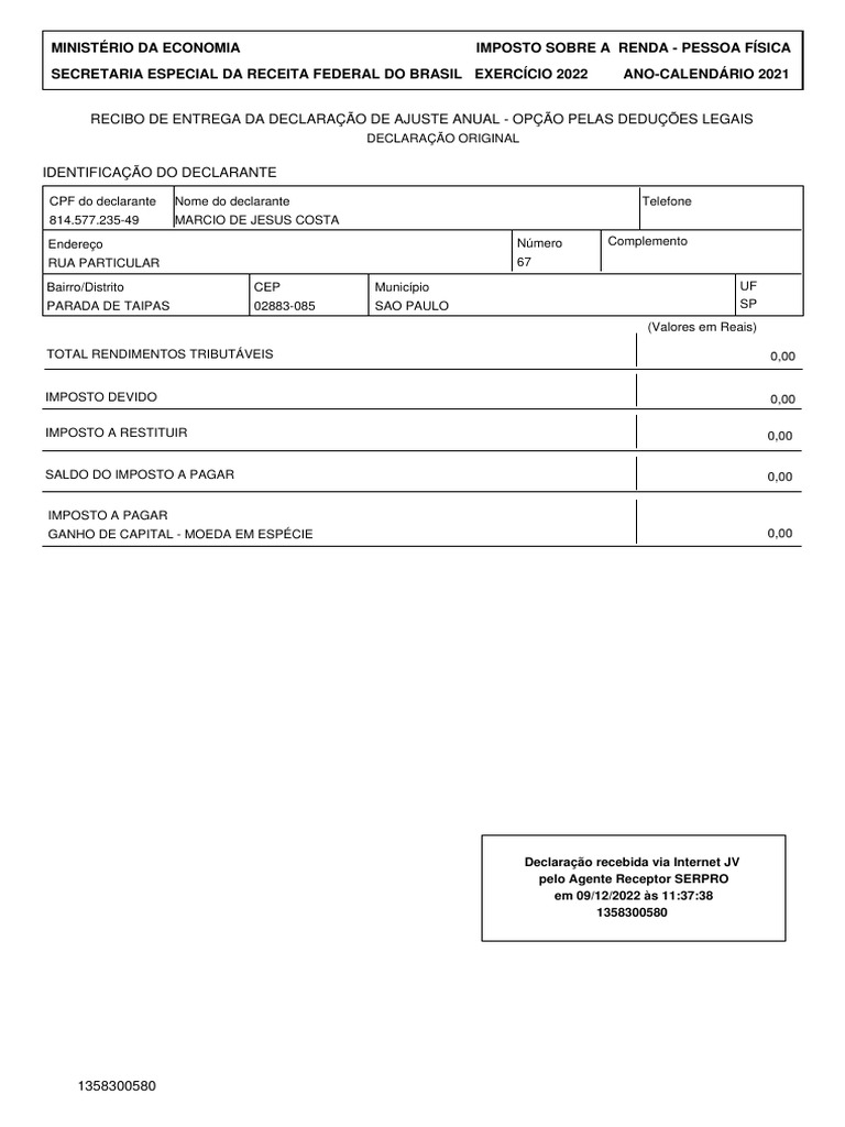 IRPF 2022 2021 Origi Imagem Recibo | PDF | Imposto de Renda | Impostos