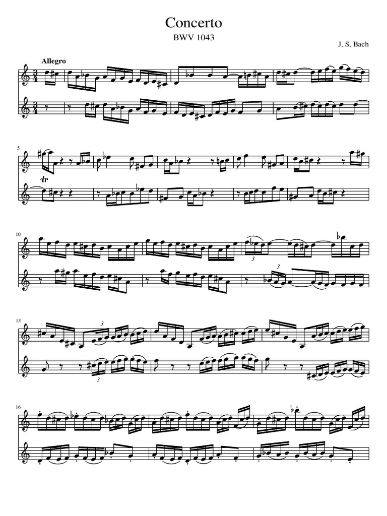 Bach Violin Concerto BWV 1043 - Allegro | PDF | Cantatas | Compositions ...