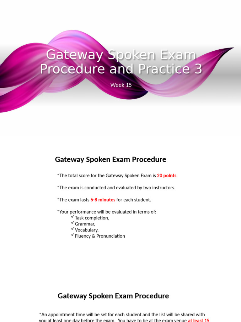 Gateway Spoken Exam Procedure and Practice 3 | PDF