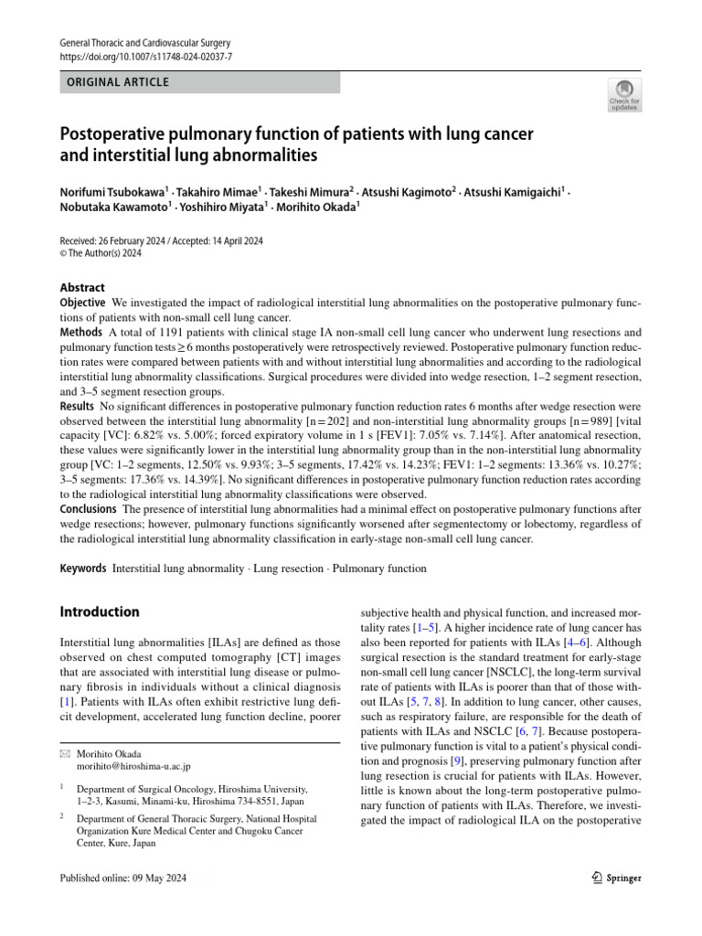 Postoperative Pulmonary Function of Patients With | PDF | Lung Cancer ...