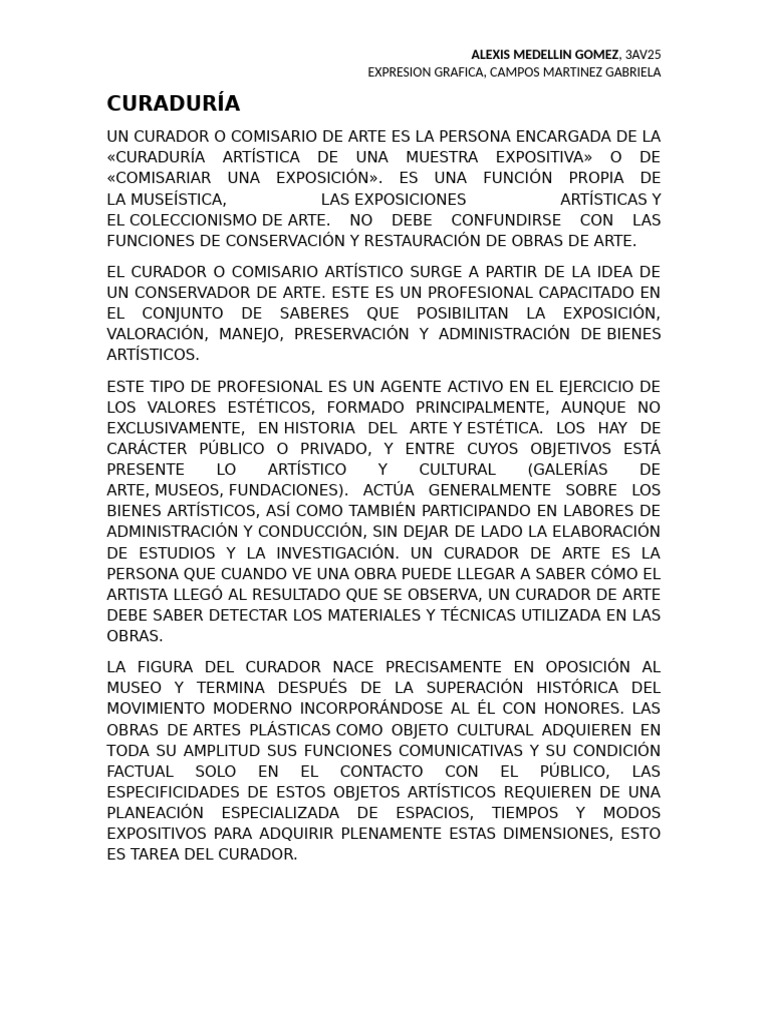 Importancia de la Curaduría Artística | PDF | Museo | Educación en ...