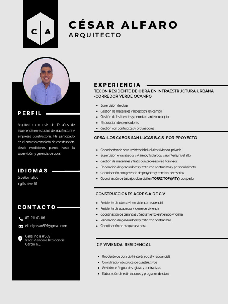 CV CESAR ALFARO | PDF | Ingeniero civil | Arquitecto