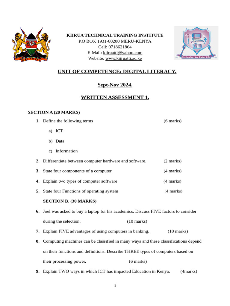 Digital literacy assessment 1 | PDF