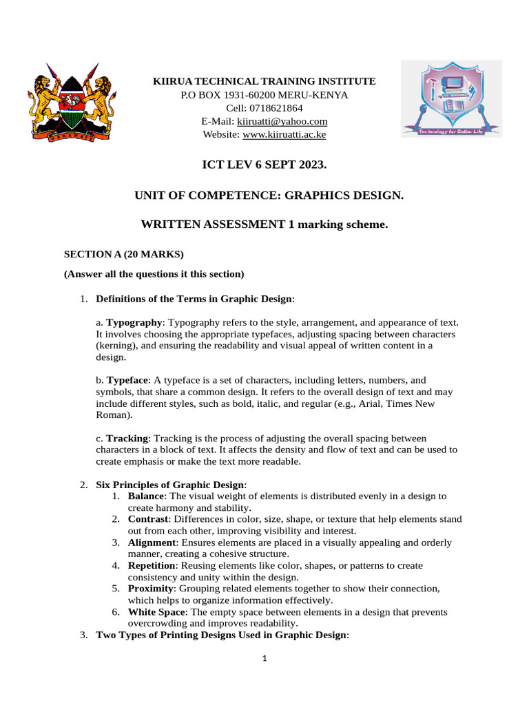 Graphics Design Cat 1 Marking Scheme | PDF | Graphic Design | Typography