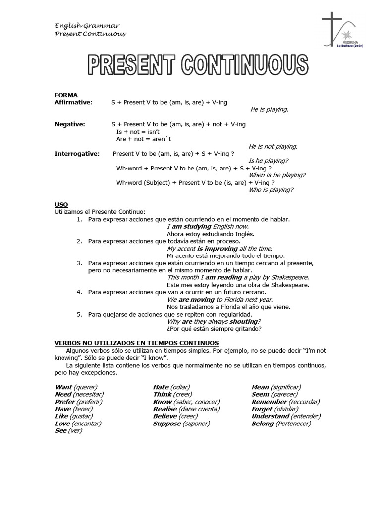 Guía del Presente Continuo Inglés | PDF | Lingüística | Fonética