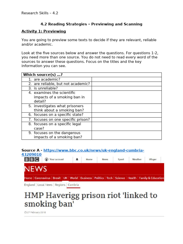 Research Skills 4.2 - Reading Strategies - Previewing and Scanning ...