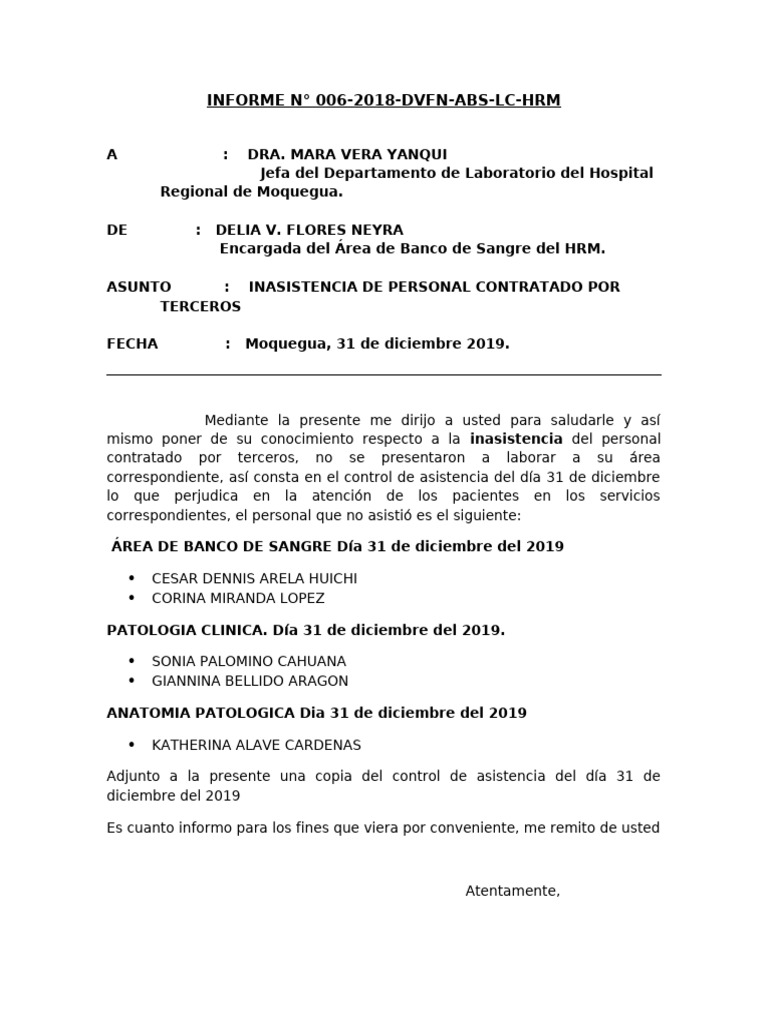 Informe de Inasistencia de Personal | PDF