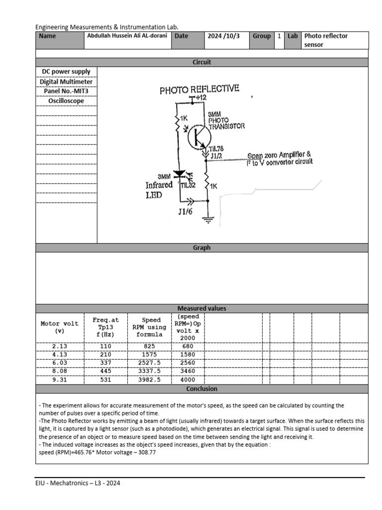 Mechatronics Lab: Motor Speed Measurement | PDF