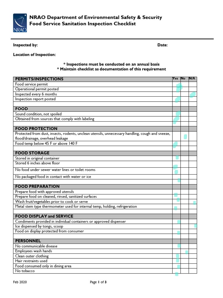 Food and Safety Checklist | PDF | Toilet | Sanitation
