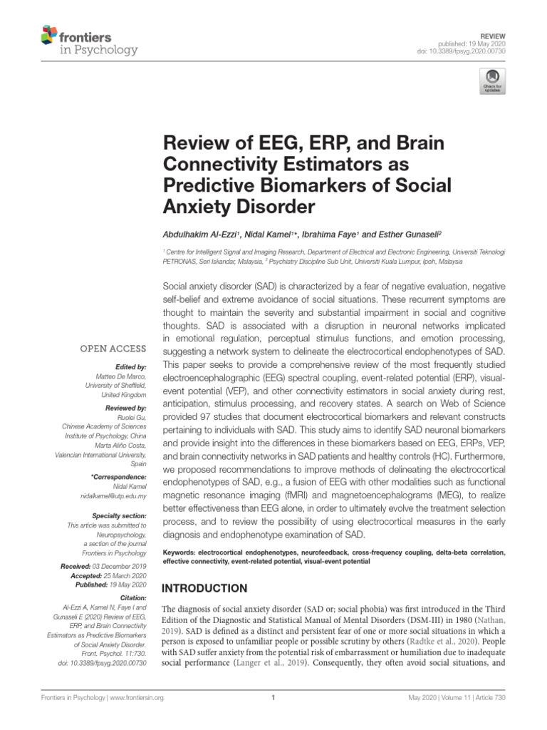 EEG Biomarkers in Social Anxiety | PDF | Mental Disorder | Cognitive ...