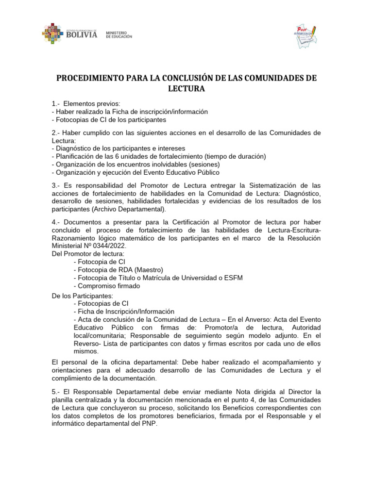 Comunidades Lectura Orientaciones Acta PNP | PDF