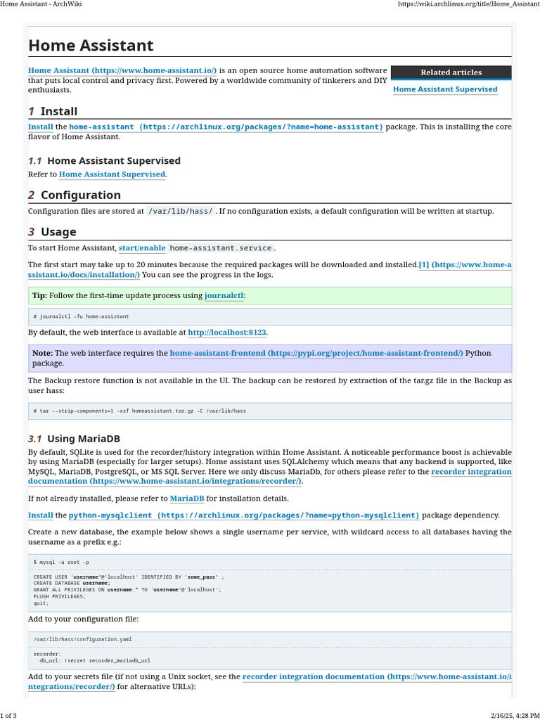 Home Assistant - ArchWiki | PDF | Computing | Software