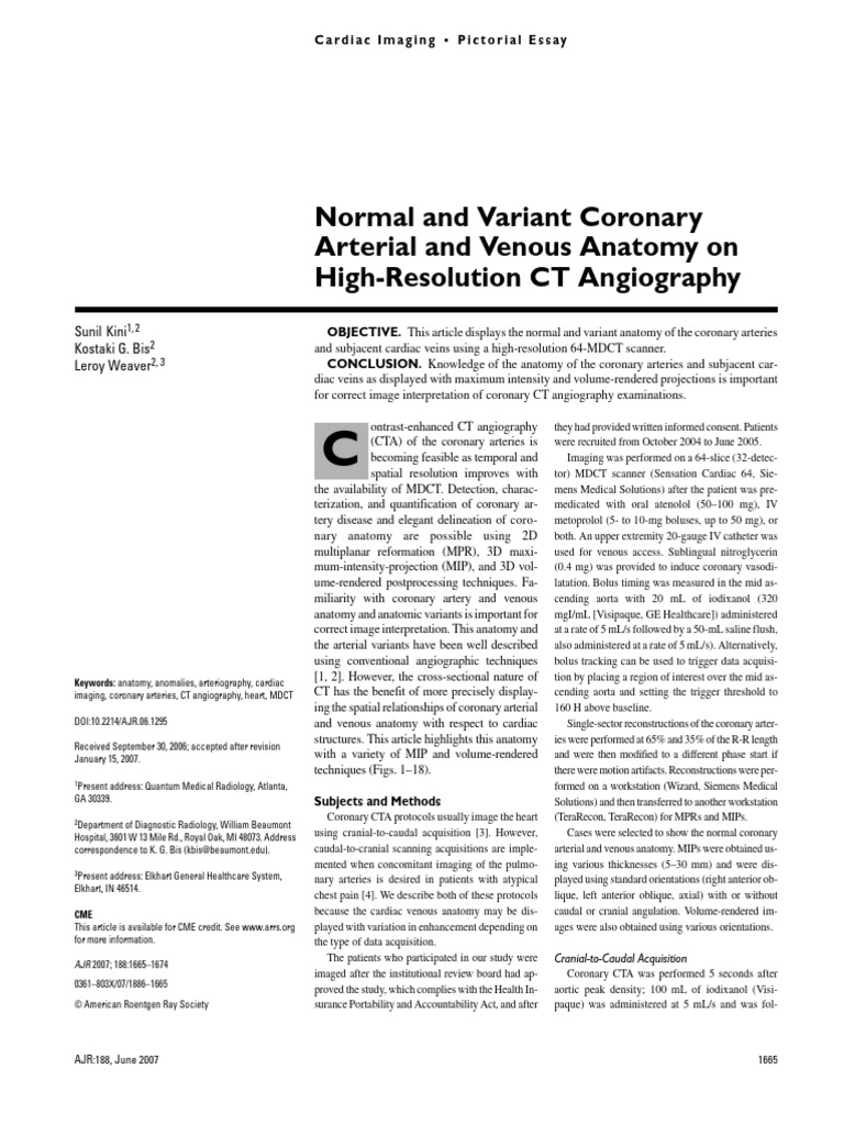 Kini Et Al 2012 Normal and Variant Coronary Arterial and Venous Anatomy ...