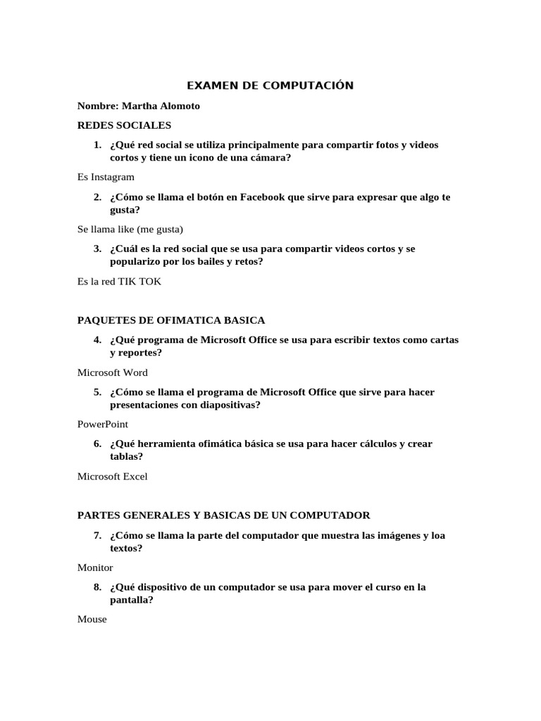 Examen De Computación Pdf