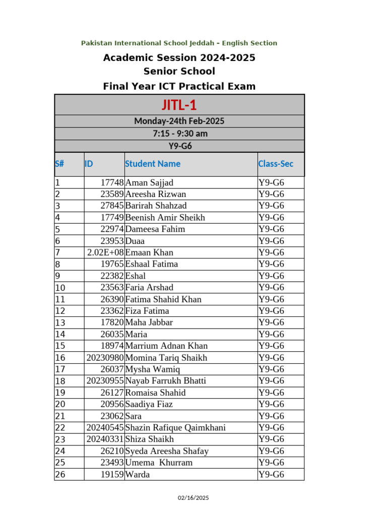 Y9-Girls ICT Practical List 613347109 | PDF