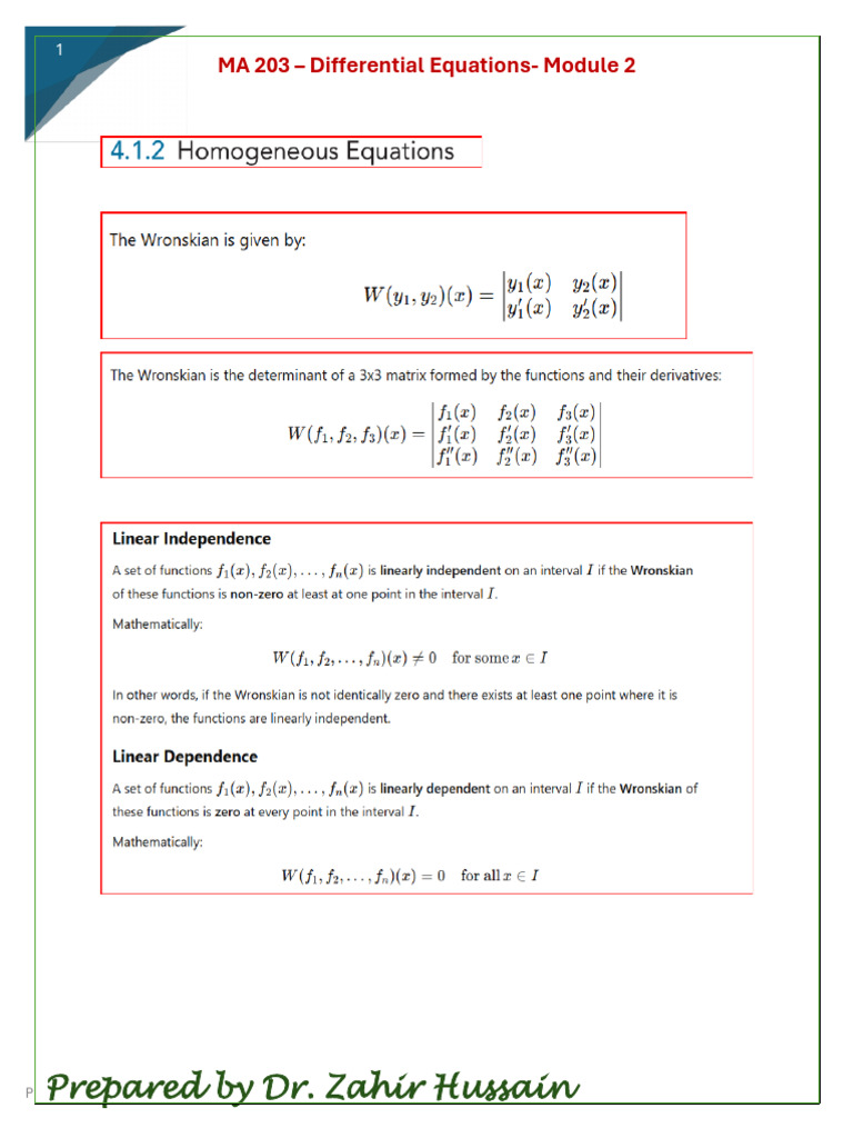 MA 203 -Module 2 (Part 1) - Dr Zahir | PDF