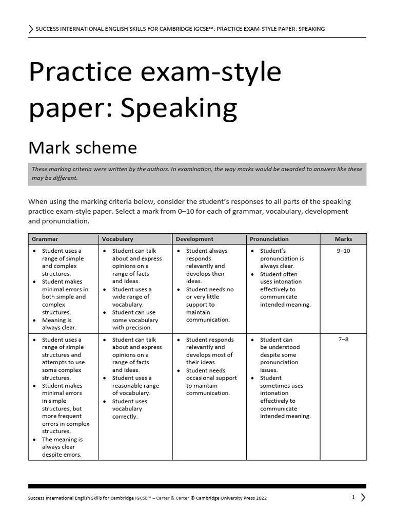 IGCSE Speaking Practice Exam Paper | PDF | Vocabulary | Communication