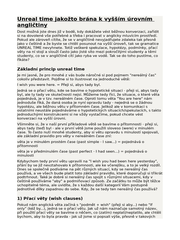 Unreal Time Explained For Czechs | PDF