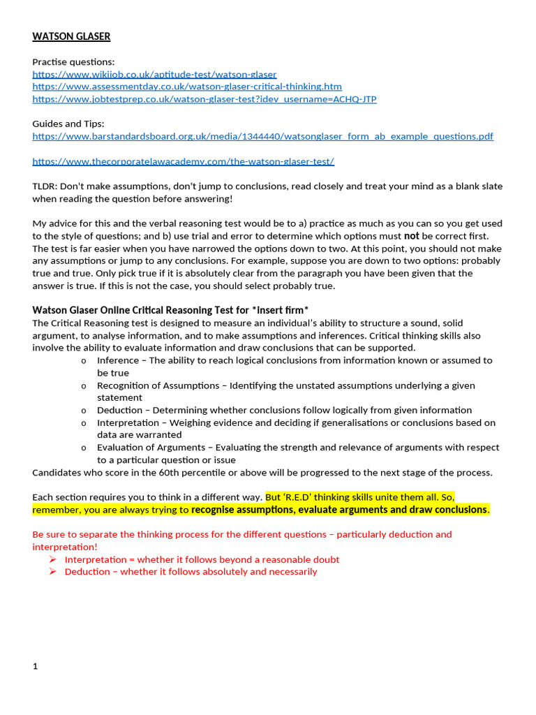 Watson Glaser Critical Thinking Guide | PDF | Logical Consequence ...