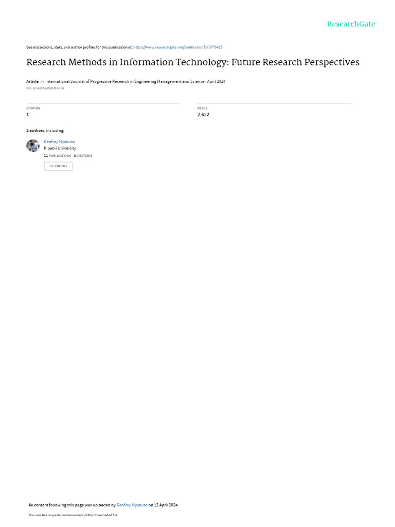 Research Methods in Information Technology Future Research Perspectives ...