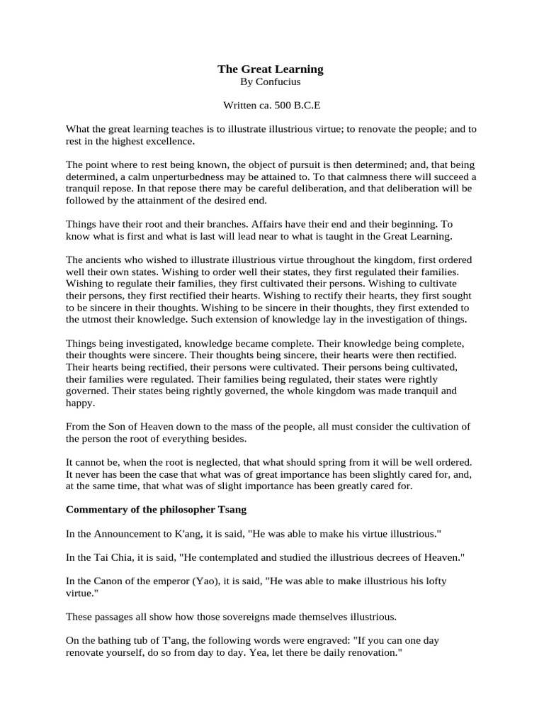 Confucius - The Great Learning | PDF | Virtue