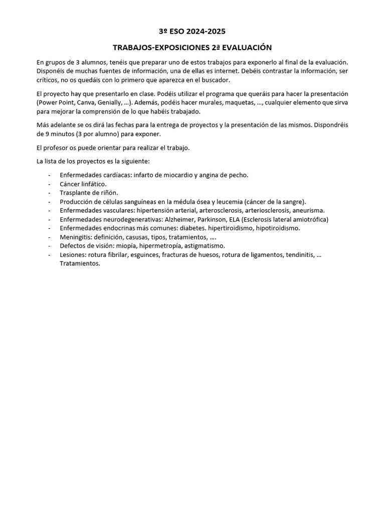 TRABAJOS-EXPOSICIONES 2º EVAL 3ºESO 24-25 | PDF
