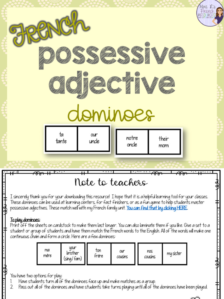 Possessive Adjective: French | PDF | Family | Living Arrangements