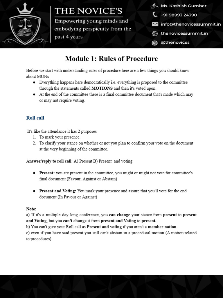 MUN Rules of Procedure Explained | PDF | Committee
