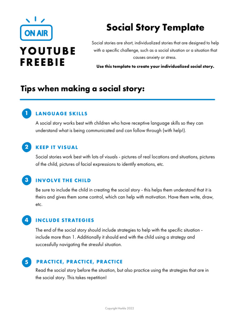 Youtube Freebie: Social Story Template | PDF | Human Communication ...