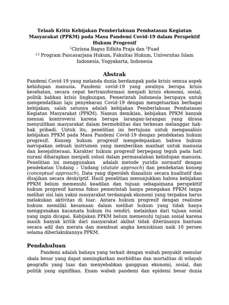 Hukum Progresif Dalam PPKM | PDF