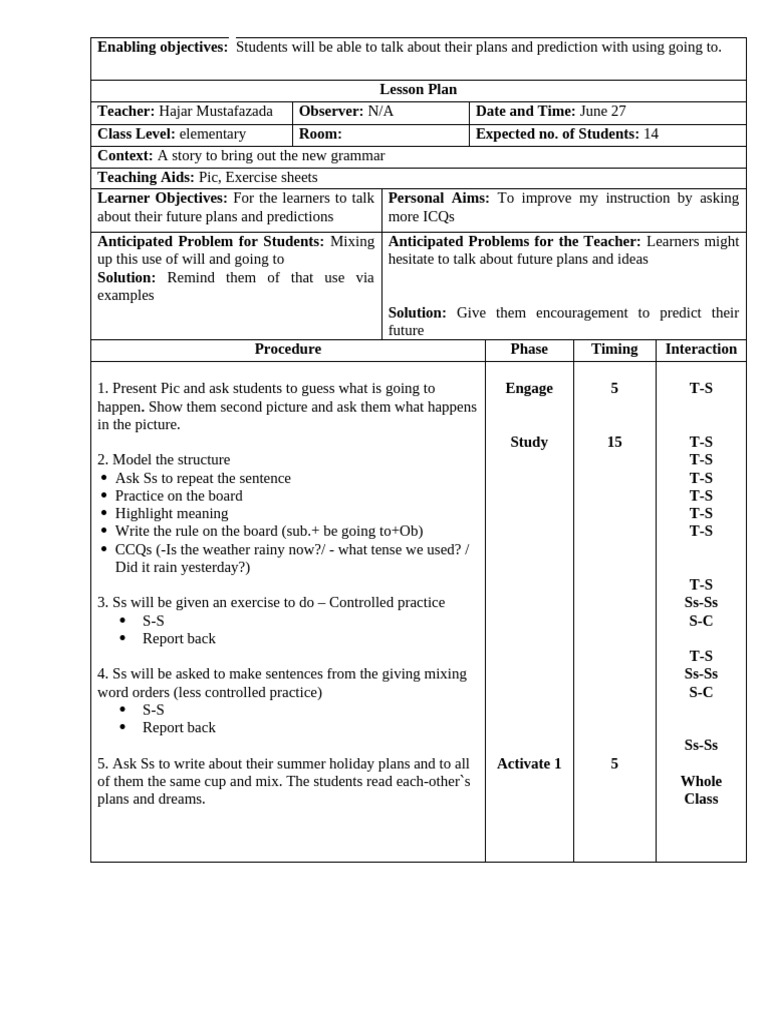 Lesson - Plan - Grammar Hajar | PDF | Lesson Plan | Teachers