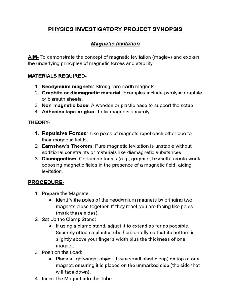 Physics Investigatory Project Synopsis | PDF | Magnetism | Electromagnetism