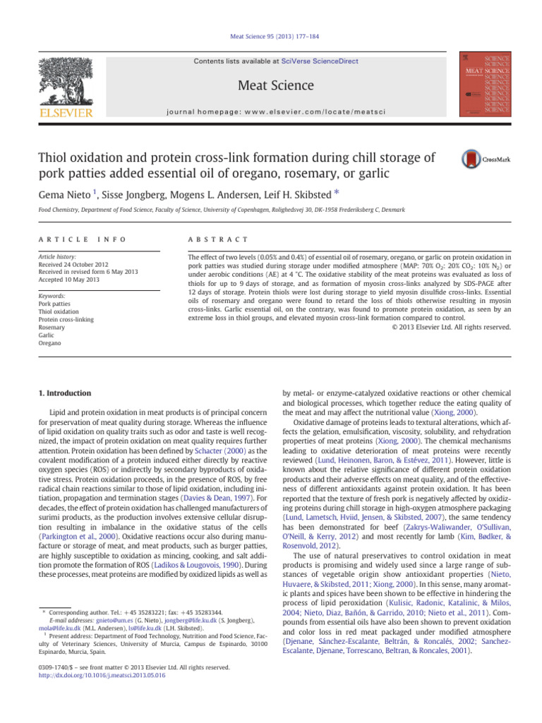 Thiol Oxidation and Protein Cross-Link Formation | PDF | Antioxidant ...