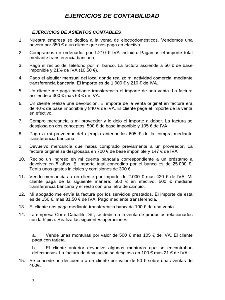 Ejercicios de Contabilidad | PDF | Transferencia bancaria | Bancos