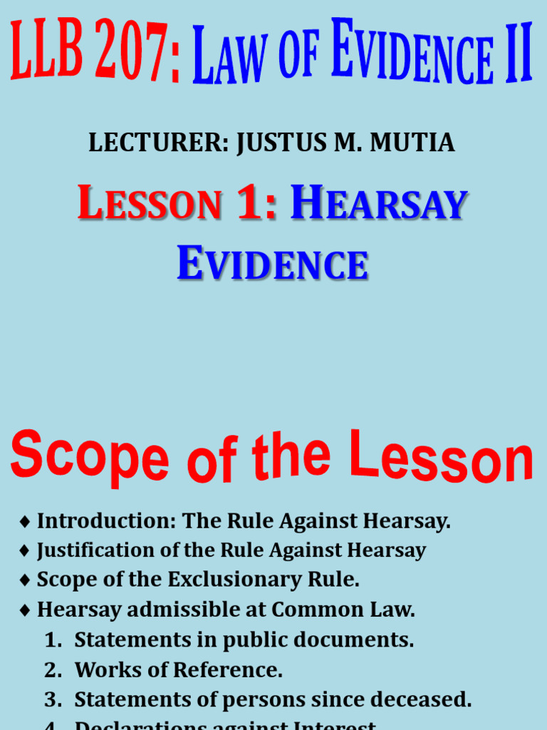 Llb 207x Lesson 1 Hearsay Evidence Jmm Pdf Hearsay Hearsay In