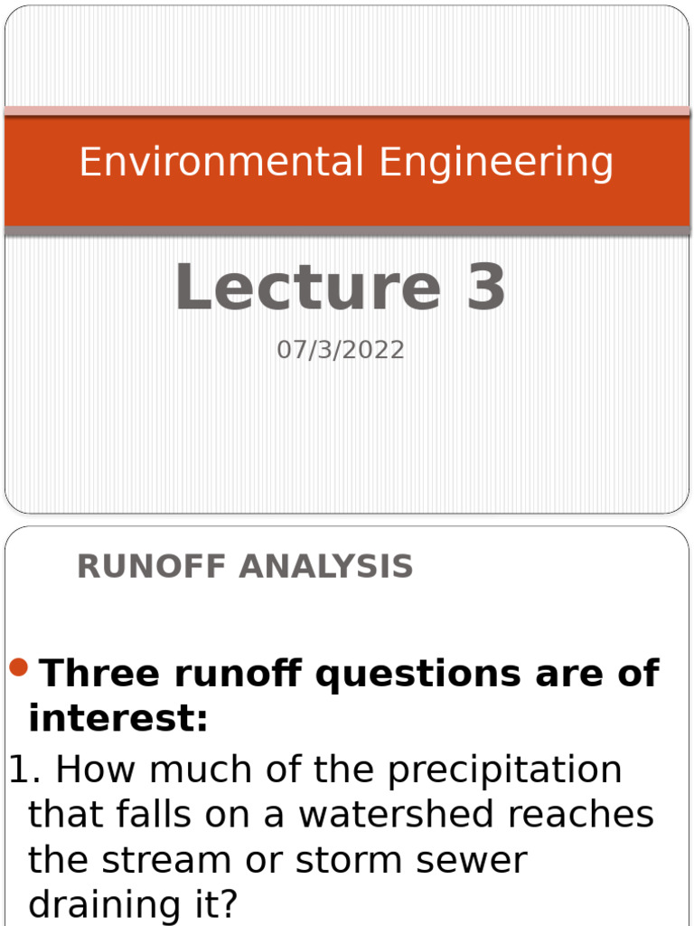 Environmental Engineering Lec3 | PDF | Surface Runoff | Discharge (Hydrology)
