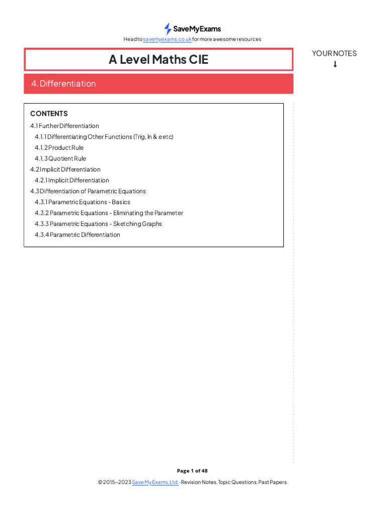 A Level Maths: Differentiation Guide | PDF | Equations | Trigonometric ...