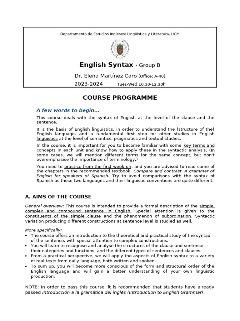 Programme ESyn (2023 24) GRB | PDF | Clause | Syntax
