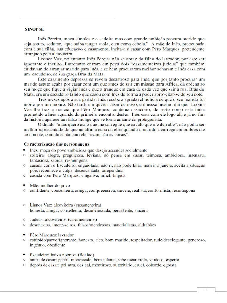 Análise da Farsa de Inês Pereira | PDF