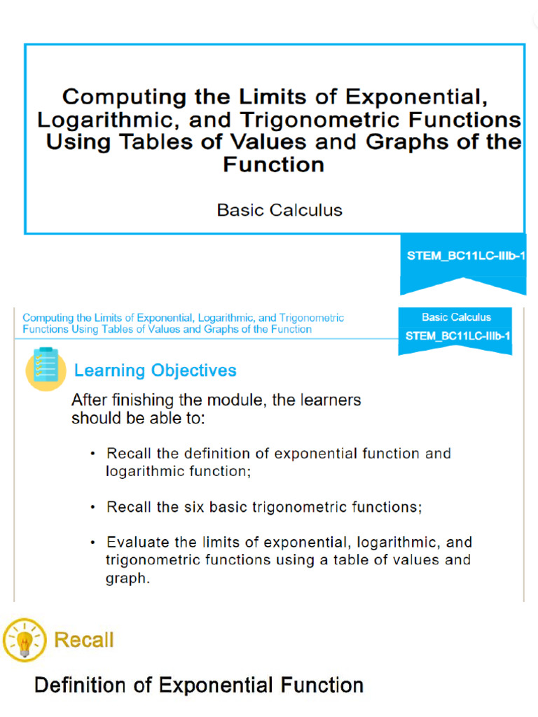 Computing the Limits of Exponential, Logarithmic, and Trigonometric ... Computing the Limits of Exponential, Logarithmic, and Trigonometric ...