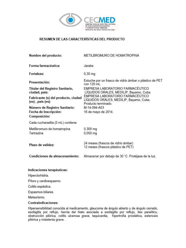 m14094a03 Metilbromuro de Homatropina | PDF | Medicamentos con receta