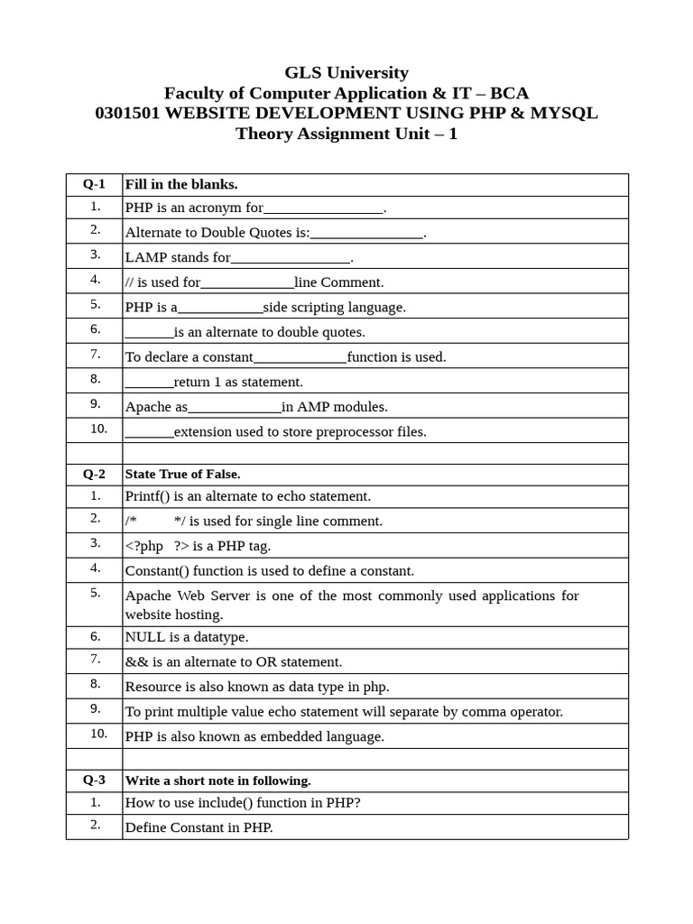 PHP Theory Assignment 1 | PDF | Php | Computer Programming